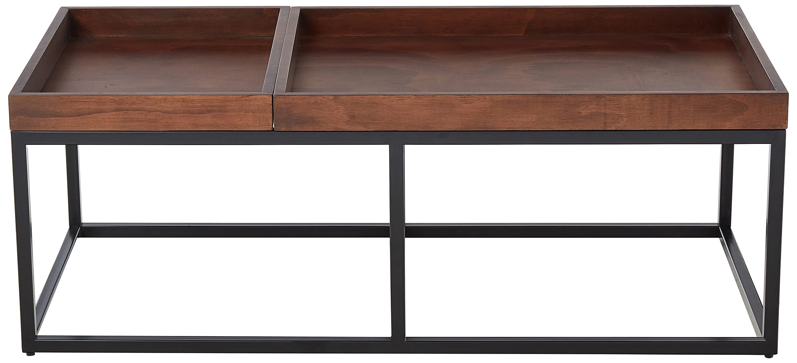 Amazon Brand – Rivet Modern Industrial Coffee Table with Metal Base and Trays, 42.1"W, Walnut Finish