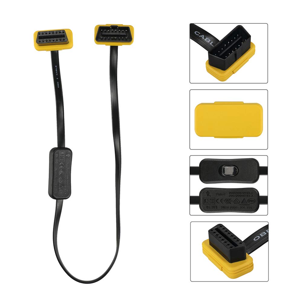 AUTOOL OBD2 Cables, Low Profile 60cm OBDII 16 Pin Male to Female Diagnostic Extension Cable Cord with Switch