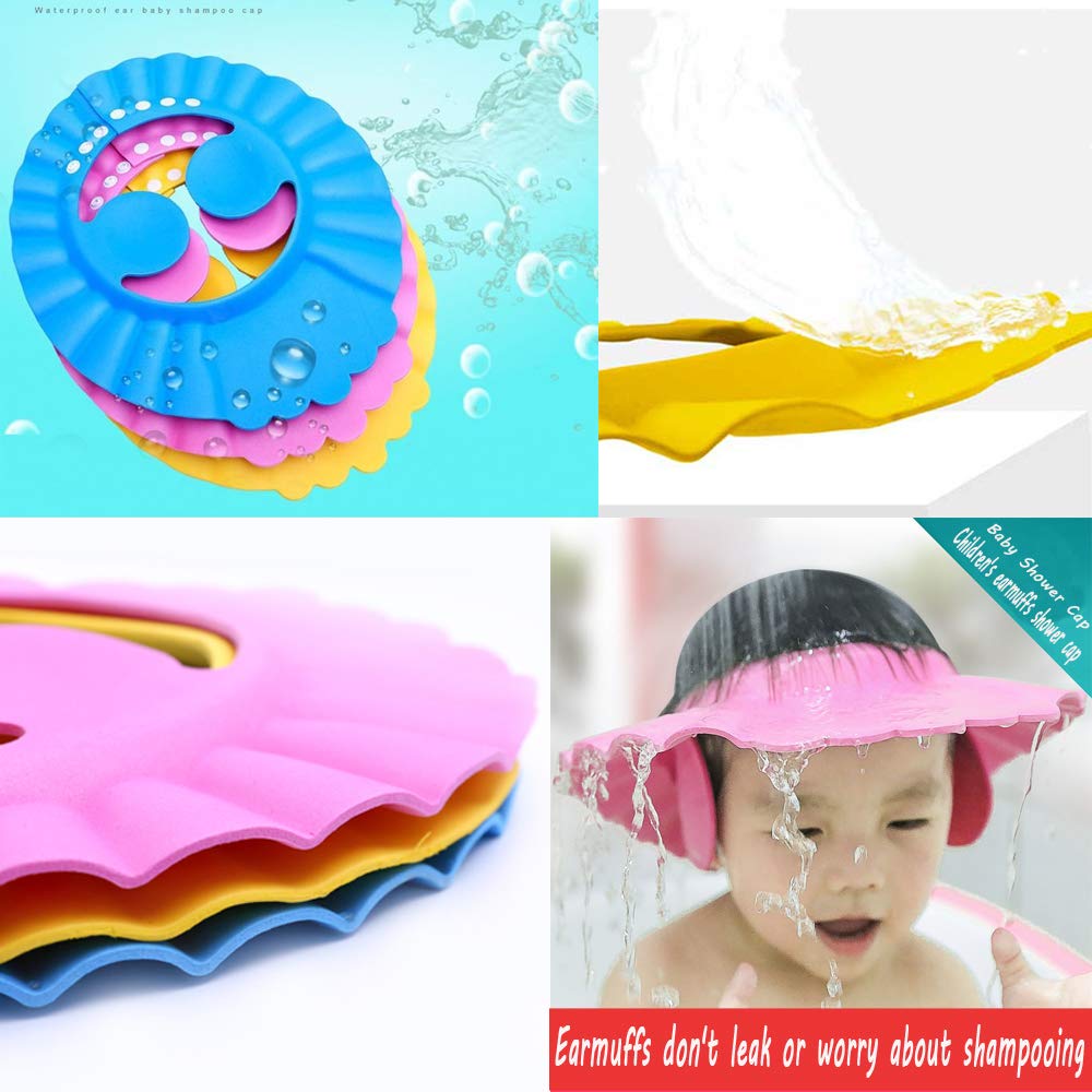 Baby Shower Cap,Kids Shower Cap,Safe Shampoo Shower Bathing Protection,Baby Bath Accessories Bath Visor,Adjustable Visor Hat,for Toddler, Baby, Kids, Children 3 Pcs
