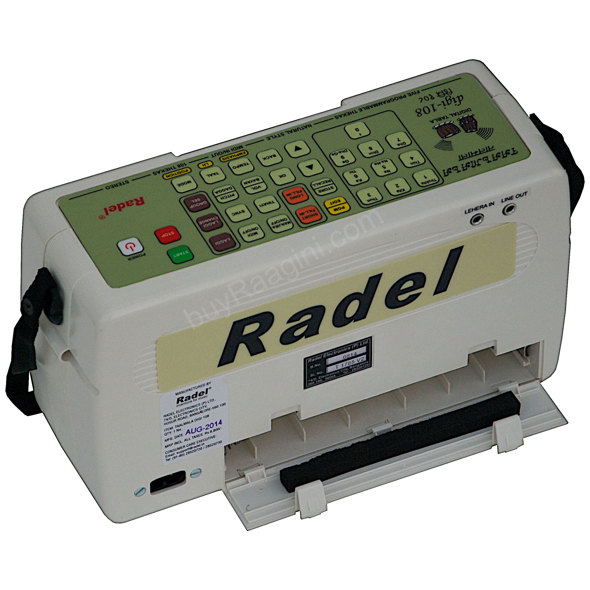 Electronic Tabla - RADEL Taalmala - Digi 108, Electronic Tabla and Manjira - Tabla Sampler, DJ Tabla Sound Machine, Instruction Manual, Power Cord, Bag (PDI-AAF)