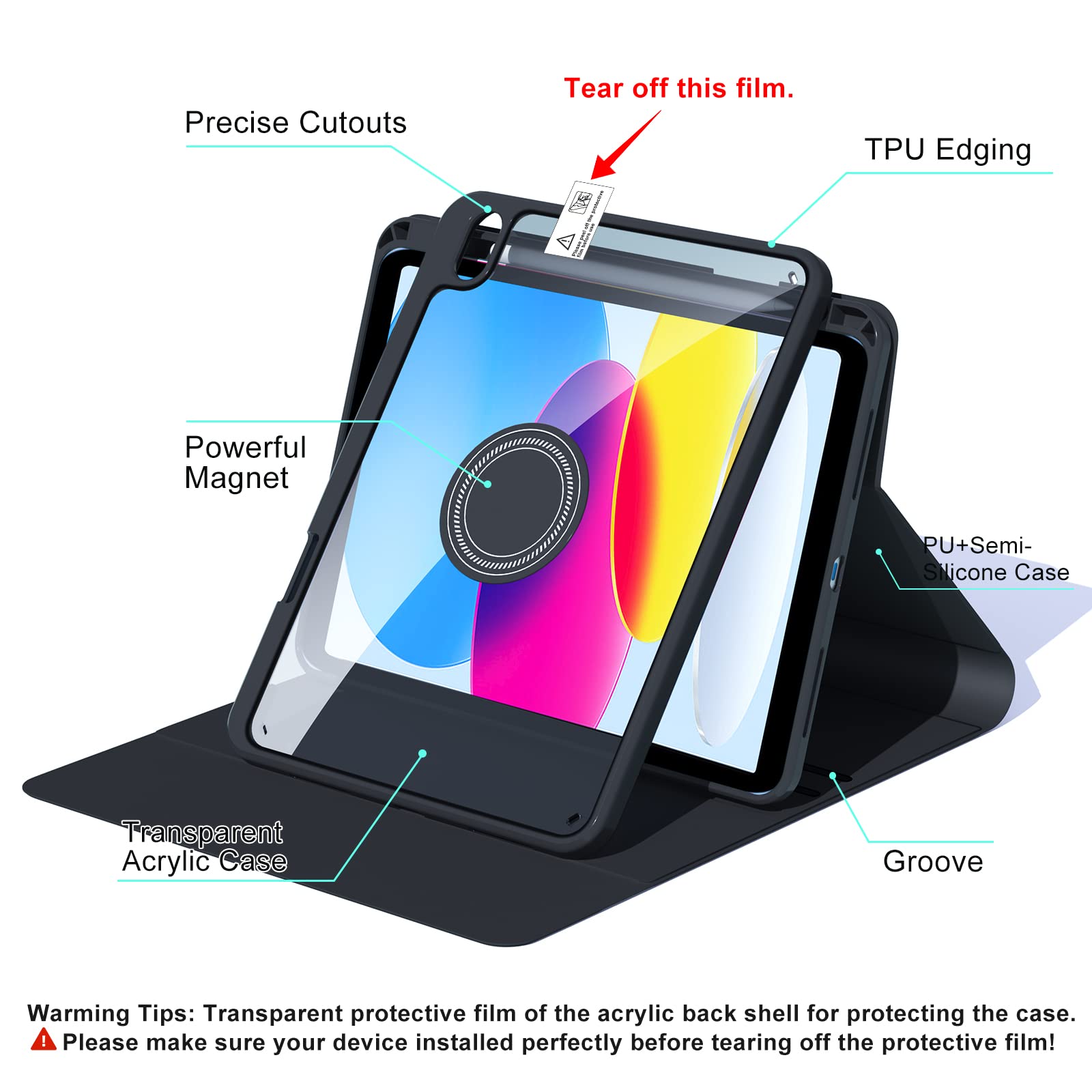 BOBOLEE 10th Keyboard Case for iPad 10.9 inch 2022 Released, Wireless Detachable Backlit 7 Colors Keyboard, 360 Rotatable Thin Slim Cover with Built-in Pen Holder, Table Case for iPad 10th 10.9 inch