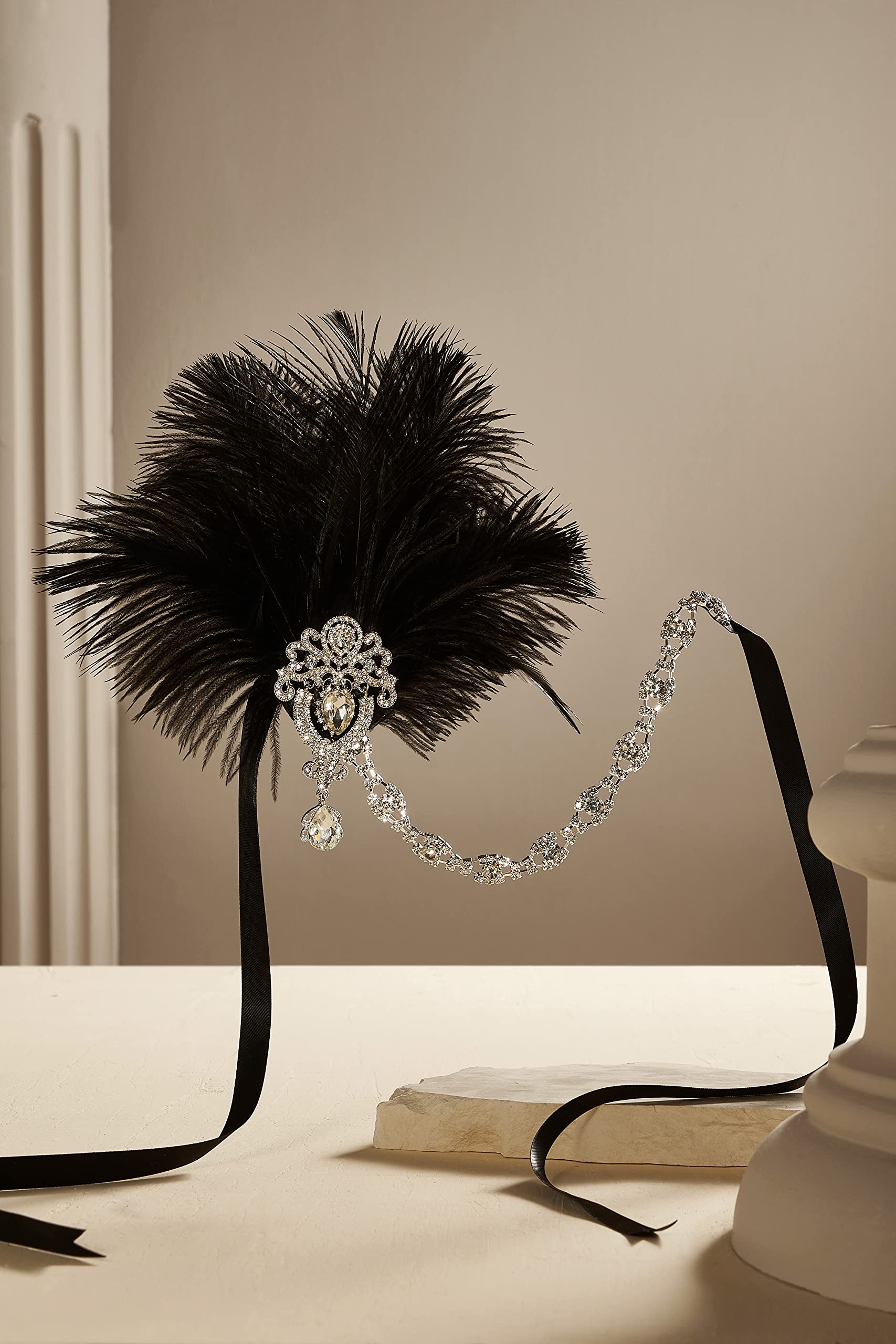 BABEYOND Women's Ostrish Feather Crystal Headband Feather Headband Flapper Headpiece 1920s