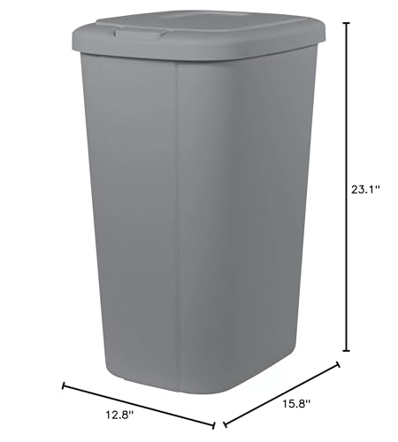 BMHSN 13.3 Gallon Trash Can, Plastic Touch Top Kitchen Trash Can, Grey