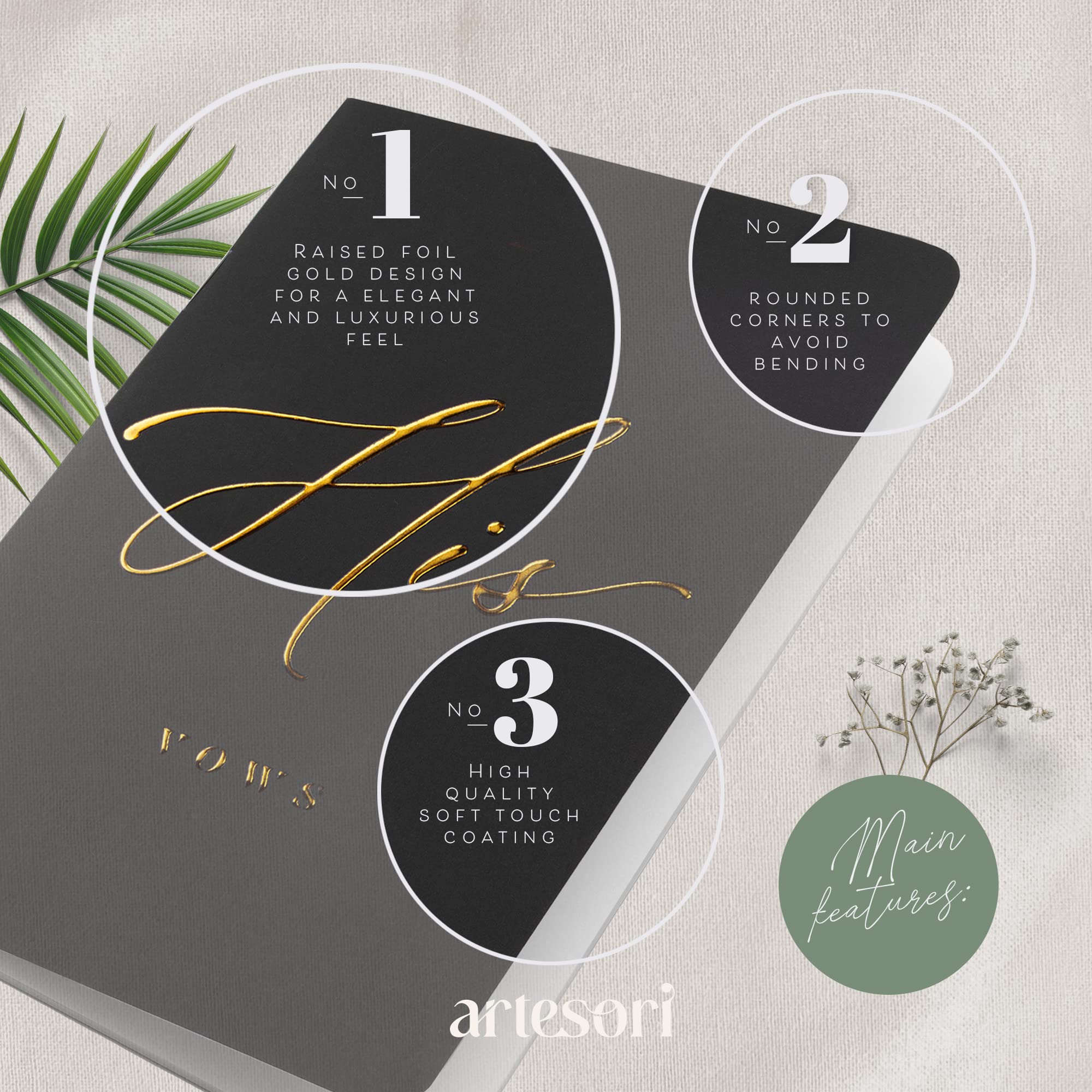 ARTESORI Wedding Vow Book for Her, Soft Touch, Gold Foil Engraving & 28 Lined Pages - Wedding Vow Books His and Hers, Wedding Essentials, Wedding Registry Ideas - Wedding Day Gifts, Bride Book [Ivory]