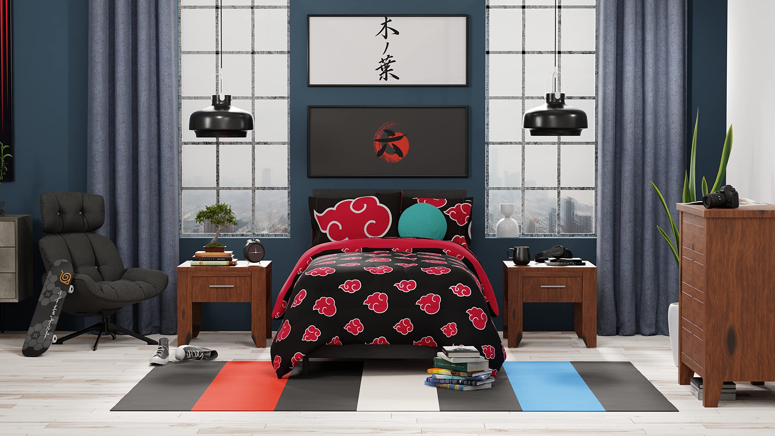 Franco Naruto Akatsuki Anime Bedding Super Soft Microfiber Twin XL Sheet Set, (Official Licensed Naruto Product)