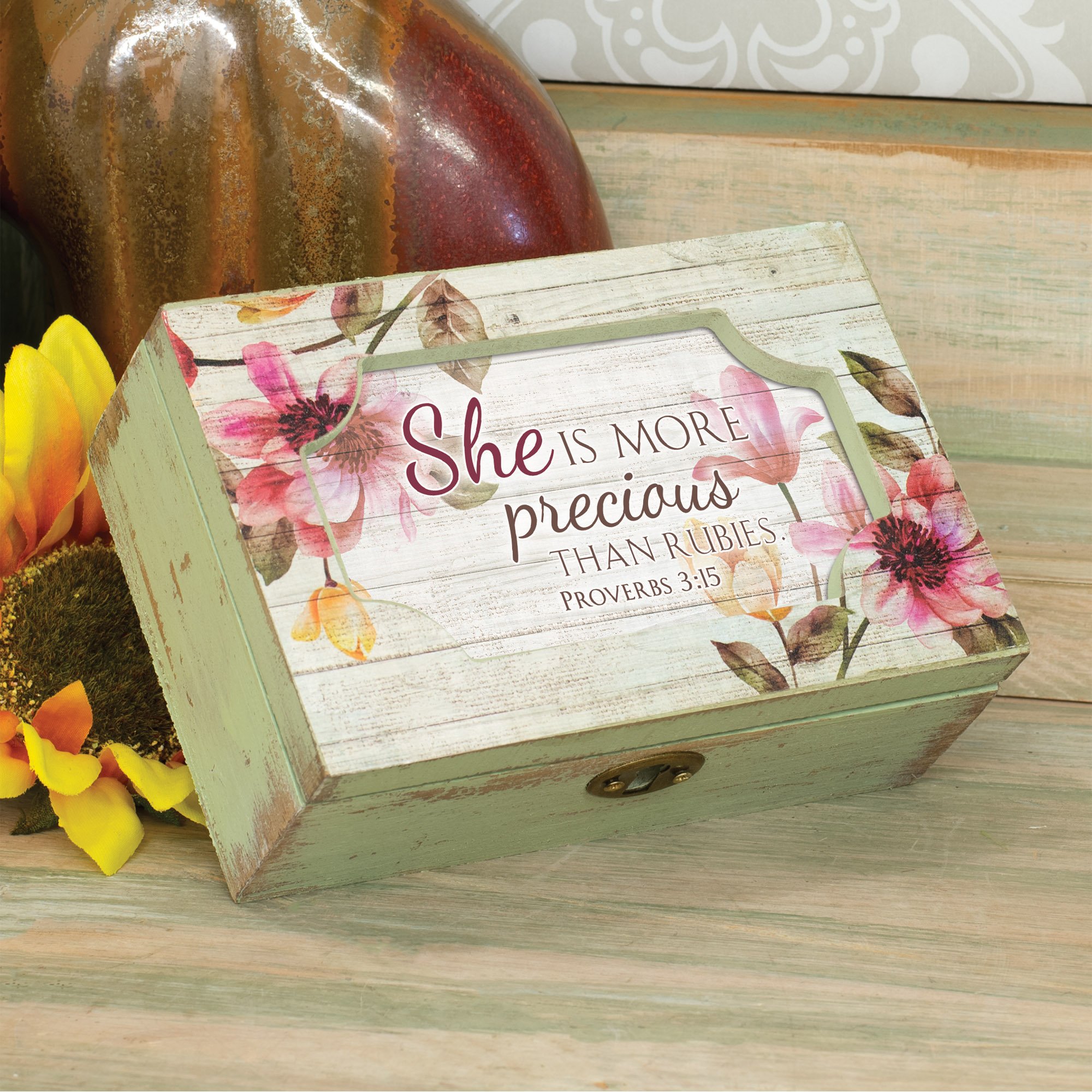 Cottage Garden More Precious Than Rubies Floral Decoupage Petite Music Box Plays Friend in Jesus