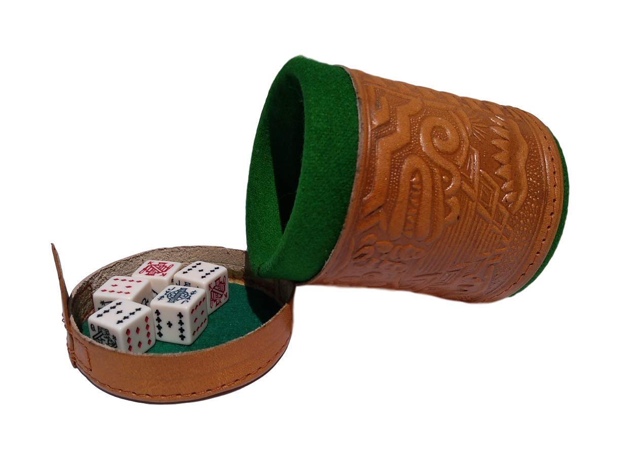 Cup Poker dice Game Set with Cup Leather Lined (cubilete)…Honey