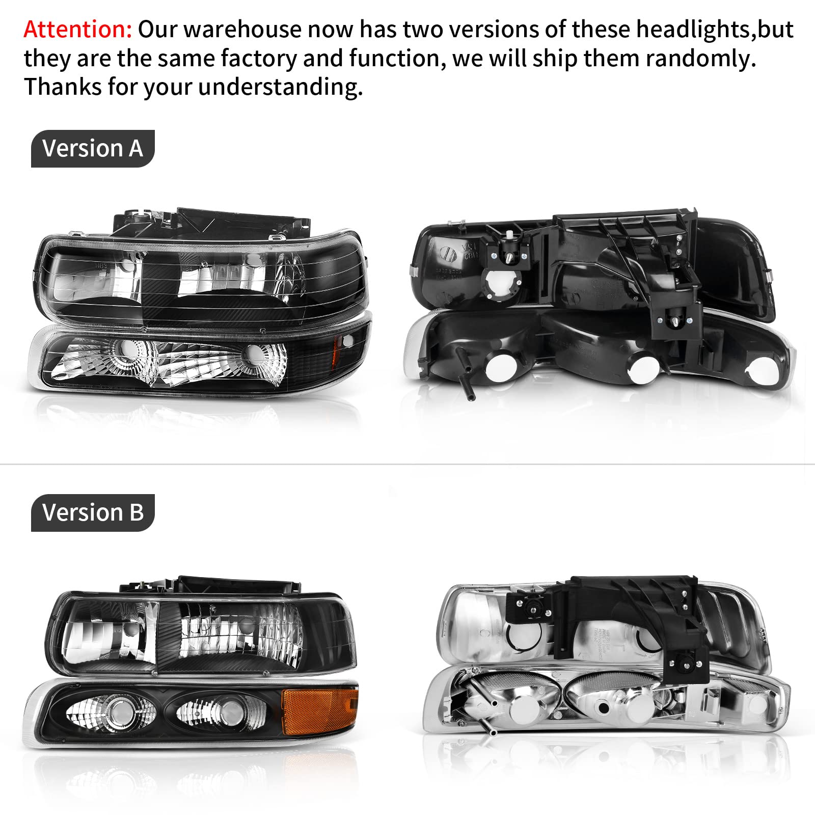 AUTOSAVER88 Headlight Assembly Compatible with 1999-2002 Chevy Silverado 1500 2500/2001-2002 Chevy Silverado 1500HD 2500HD 3500/2000-2006 Tahoe Suburban 1500 2500 Headlamp with Bumper Lights