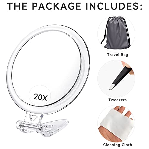 B Beauty Planet 20X Magnifying Mirror, Two Sided Mirror, 20X/1X Magnification, Folding Makeup Mirror with Handheld/Stand,Use for Makeup Application, Tweezing, and Blackhead/Blemish Removal. 5IN.