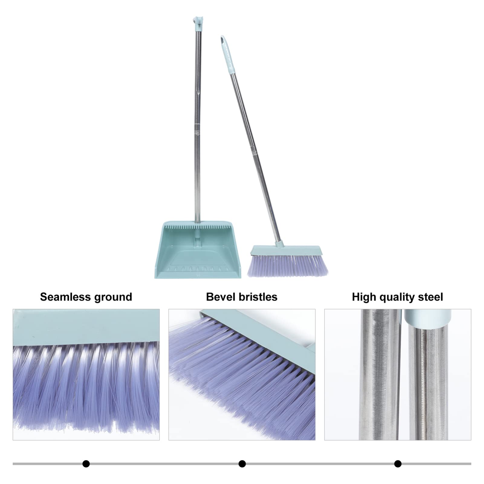Broom and Dustpan Set Long Handle Stand Up Dustpan and Broom Set Household Brooms for Home Kitchen Room Cleaning Tool (Blue)