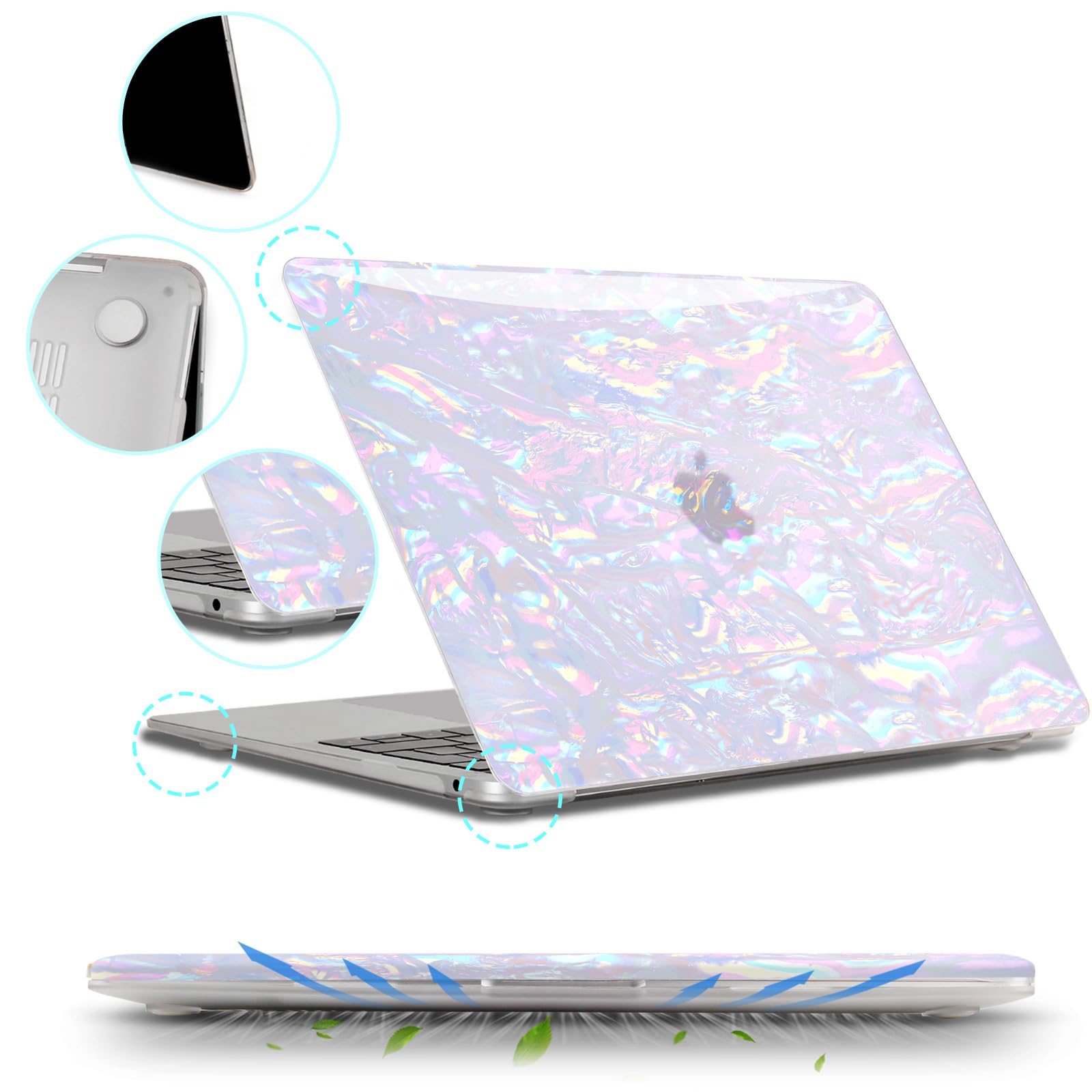 B BELK Compatible with MacBook Air 13 inch Case 2022 2021 2020 2019 2018 Release M1 A2337 A2179 A1932 Touch ID, Glitter Pearl Plastic Hard Shell Case+2 Keyboard Cover+Screen Protector, Iridescent