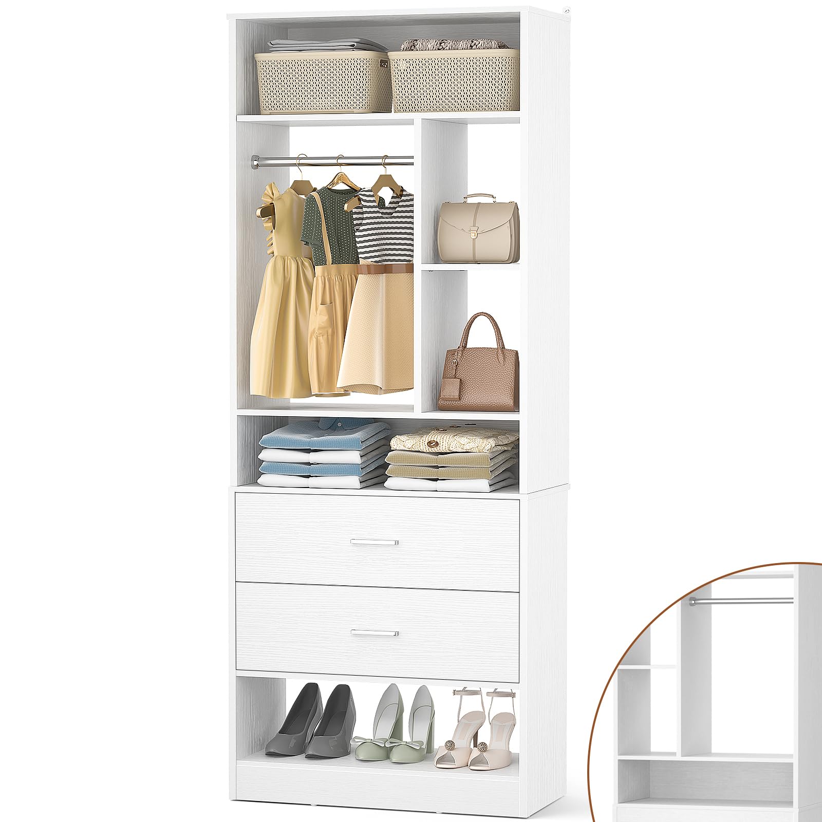 Besiost Closet System with 2 Drawers, White