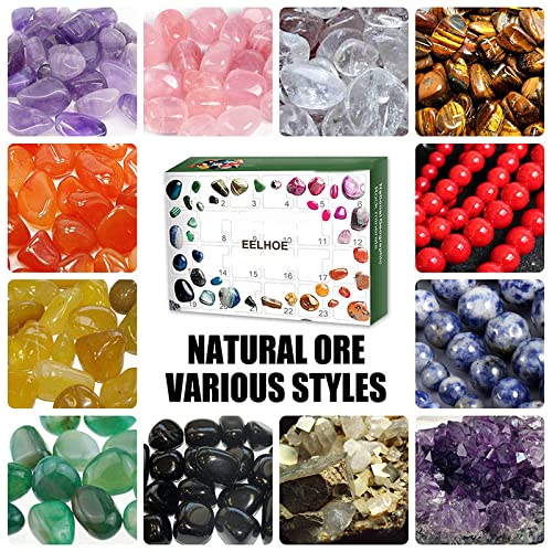 Healing Crystal Advent Calendar,Kids with Rock Collections Pebbles Polished Gravel Christmas Countdown Calendars for Christmas Home Garden Decoration, Surprise Gift Box