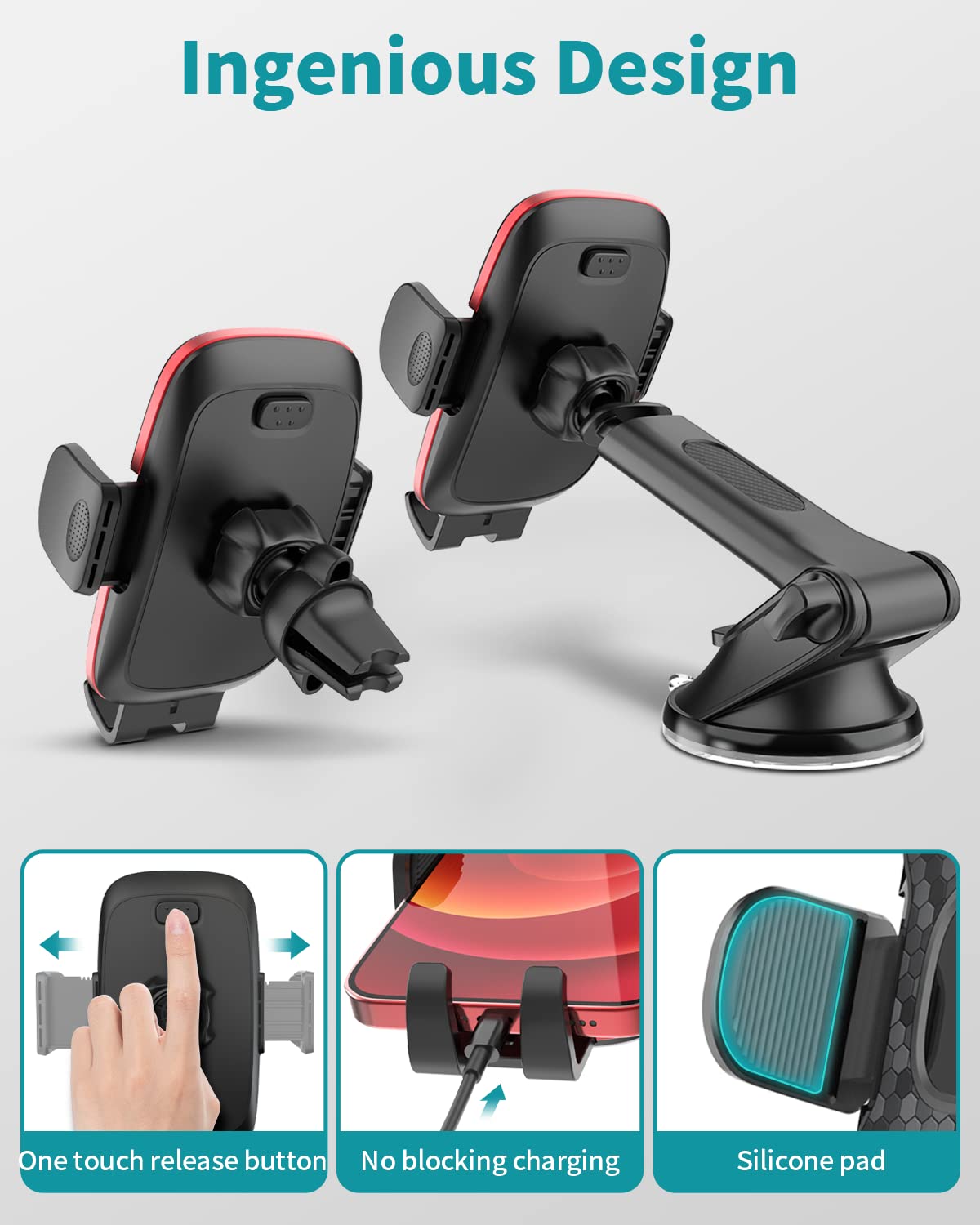 APPS2Car Phone Mount for Car Dashboard, Universal Phone Holder for Car Dashboard Windshield Vent, Strong Suction Cup Phone Holder Compatible with All 4.7-6.9 inches Smartphones