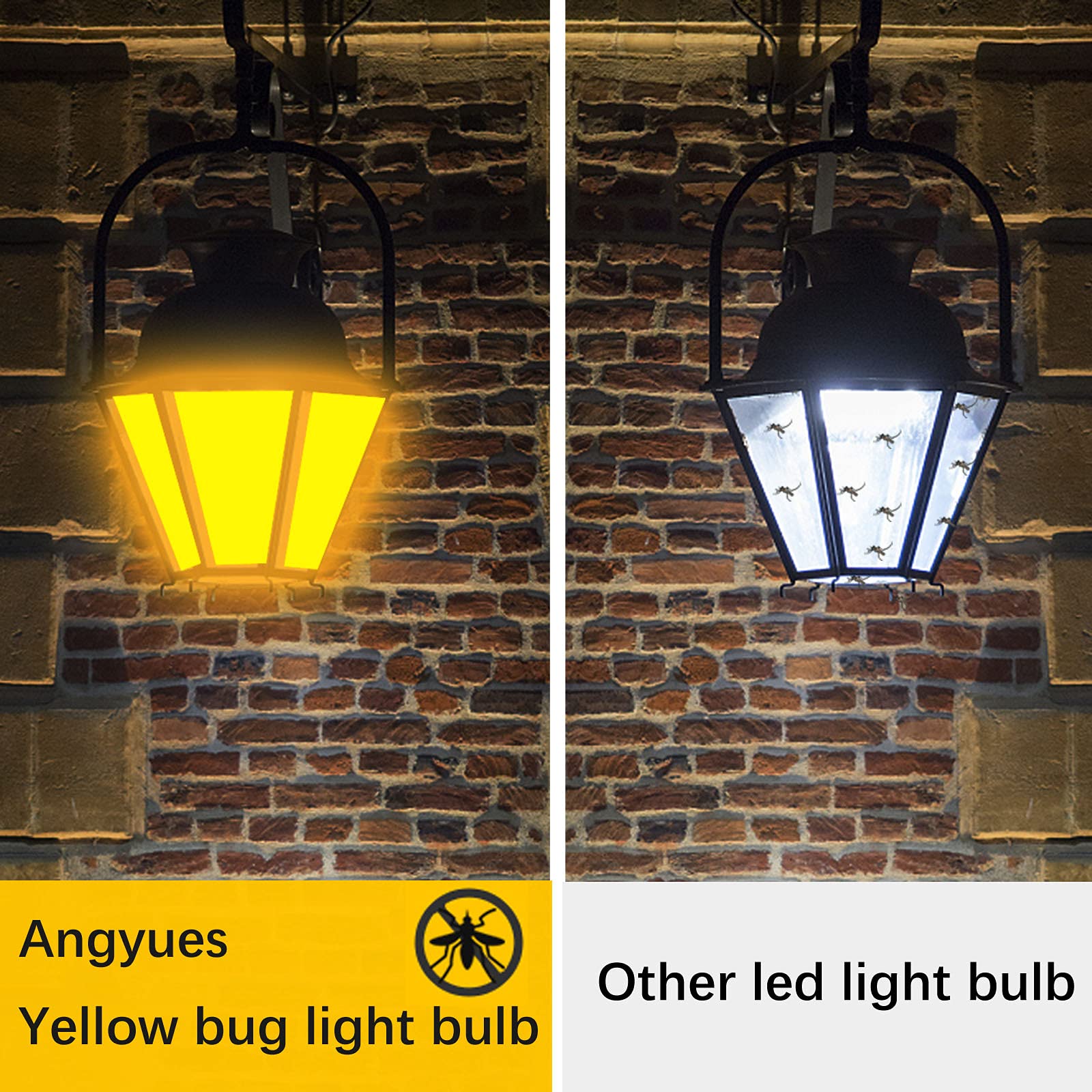 Angyues Yellow Bug Light Bulbs Outdoor, Dusk to Dawn LED Bug Light Bulbs 7W Sensor Bulb 2000K Amber Glow, E26 Automatic On/Off, Used in Corridors, Decks, Courtyards, Terraces, etc, 4 Pack