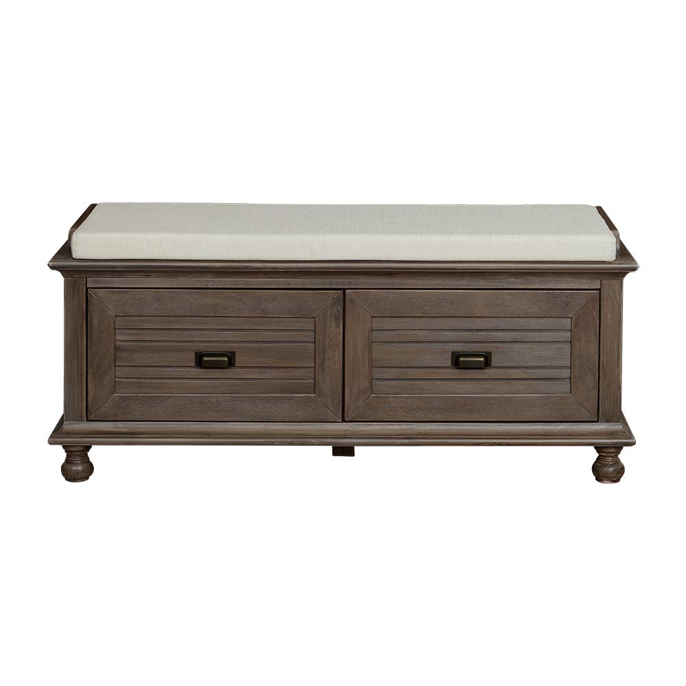 Amazon Brand β Ravenna Home Classic Solid Pine Storage Bench, 46.5"W, Rustic Gray Finish