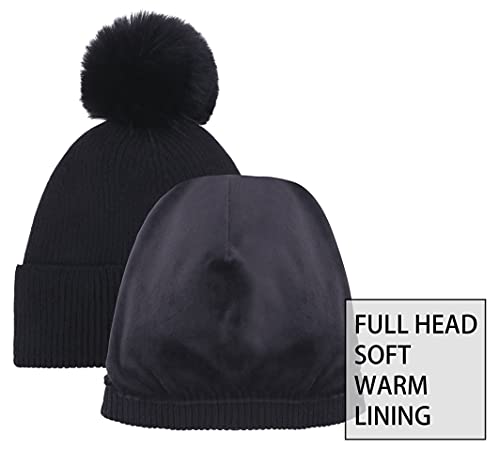 Arctic Paw Kids Beanie Todddler Pom Pom Hat Boys Girls Warm Lined Knit Winter Hat_Black