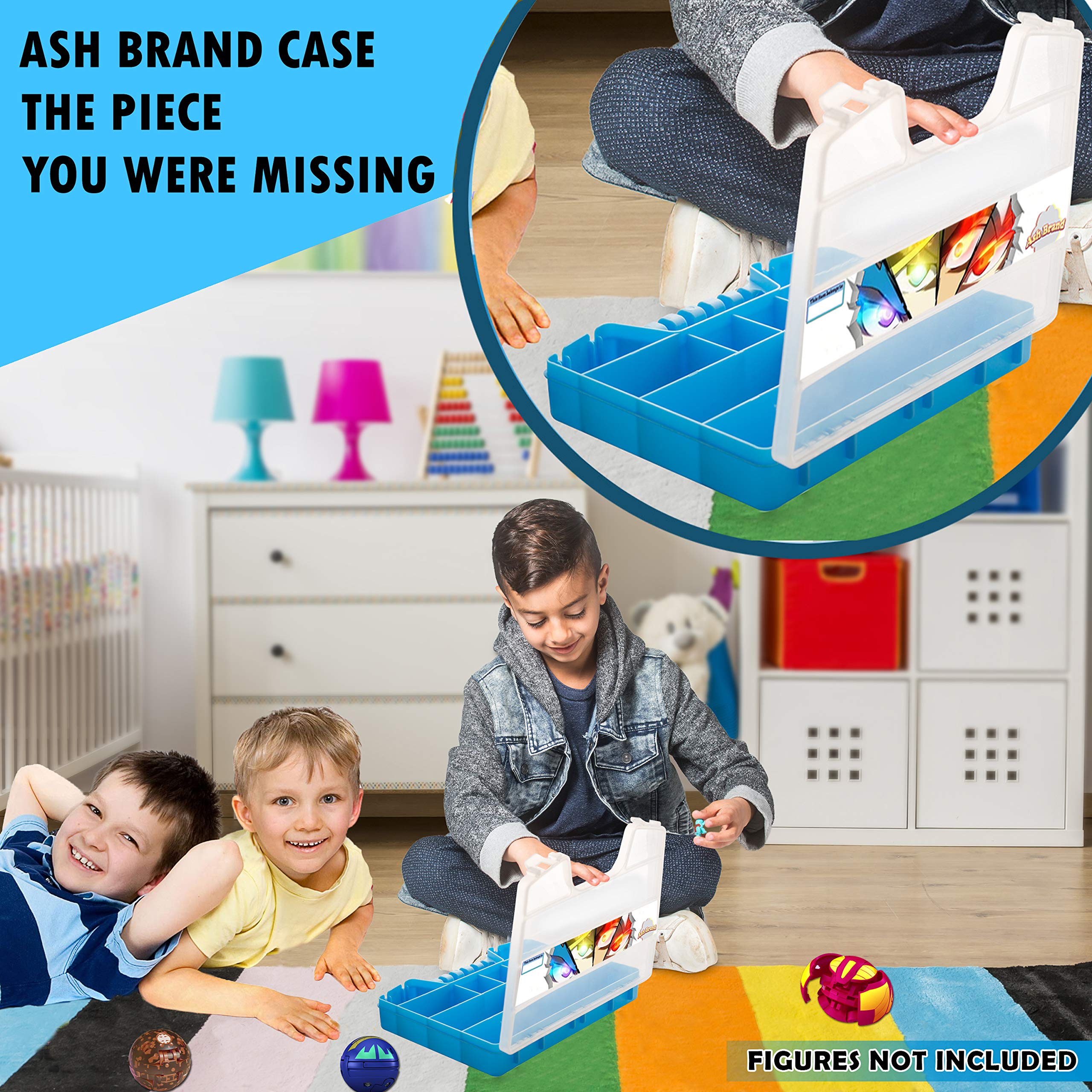 ASH BRAND Battle Figures Case Organizer Legit Carrying case Toy Box with Handle| Large Compartments| Fits Up to 15 Battle Figurines Creatures (up to 3 cm)| New & Improved Blue Storage Holder