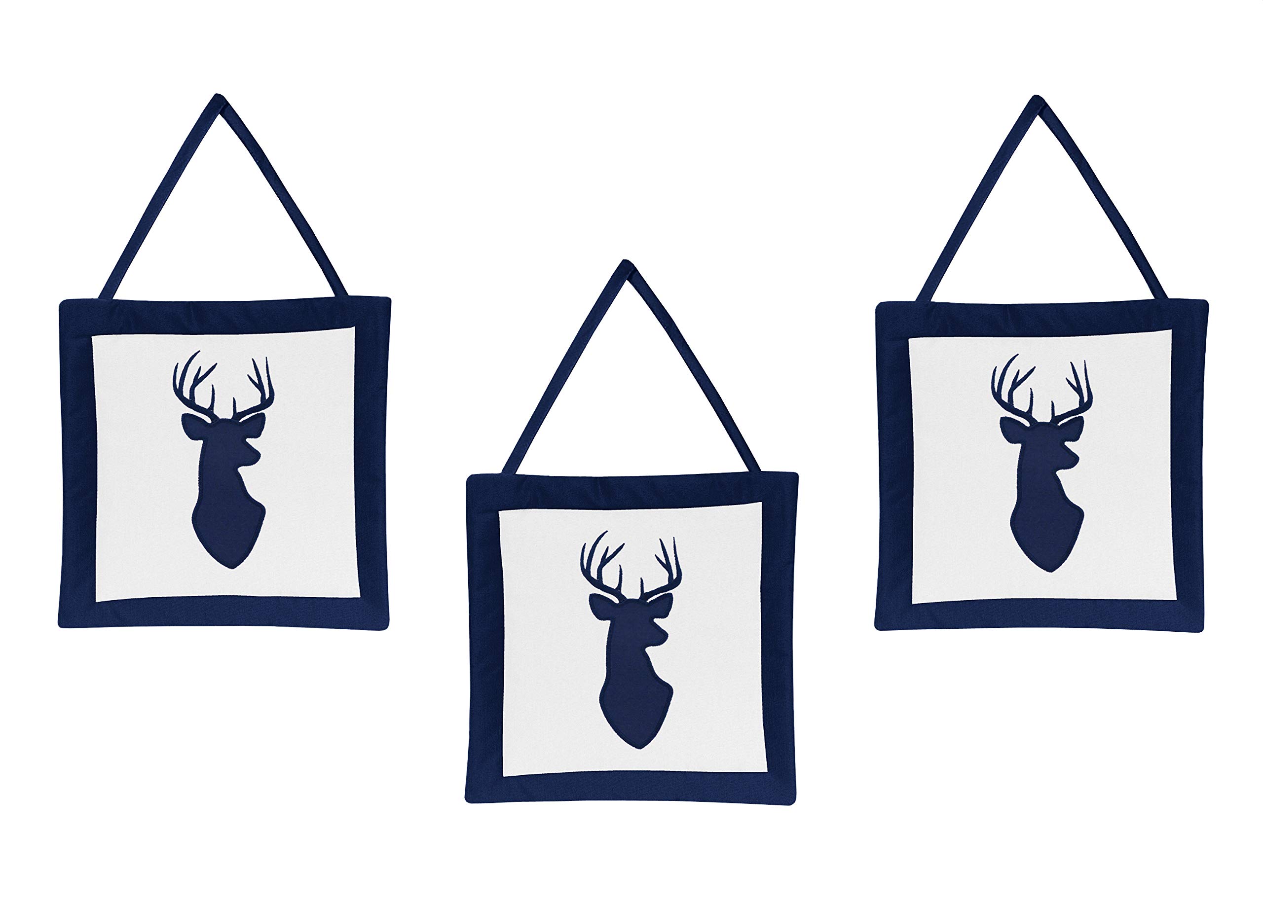Navy Blue White and Gray Woodland Deer Print Boy Baby Bedding 11 Piece Crib Set