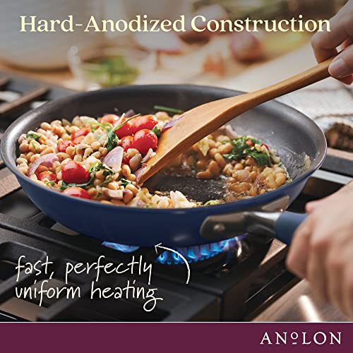 Anolon Advanced Hard-Anodized Nonstick Frying Pan with Helper Handle / Nonstick Skillet, 14", Indigo