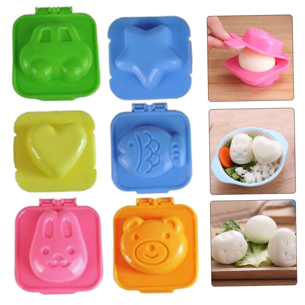 Boiled Egg Mould,6PcsHard Boiled Egg Mold,Fish Car Heart Shape Onigiri Mold,3D Rice Ball Maker, Plastic Egg Shaper DIY Tools Bento Accessories, Random Color