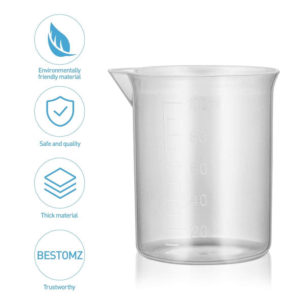 BESTOMZ Plastic Graduated Beakers Transparent Lab Measuring Cup 100mL Set of 6