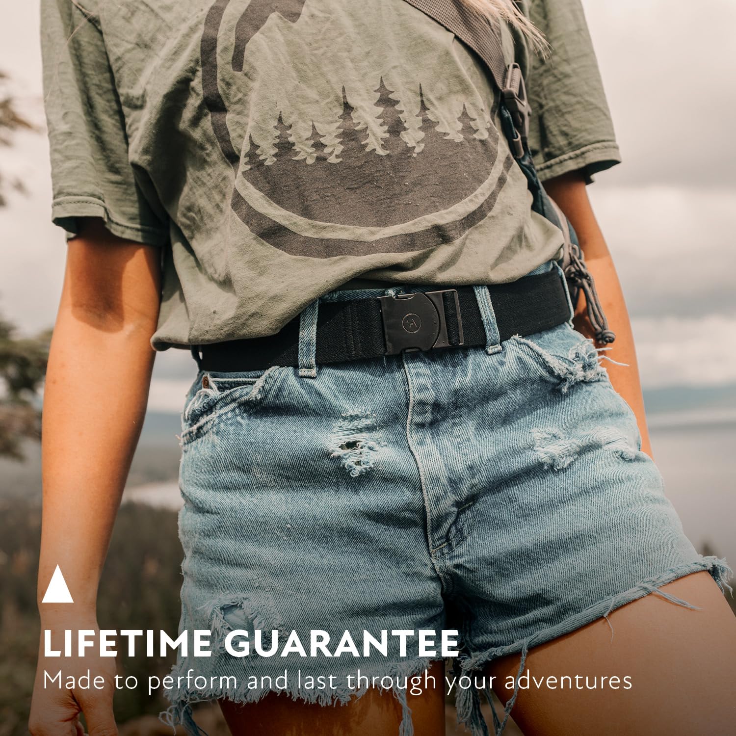 Arcade The Original Unisex Adventure Belt, Repreve Elastic Webbing, Non-Metal Travel Friendly Buckle, Open Range - Ivy Green