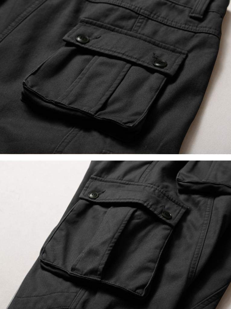 AKARMY Men's Fleece Lined Hiking Pants Outdoor Cargo Pants Casual Work Ski Pants with 8 Pockets Black 34