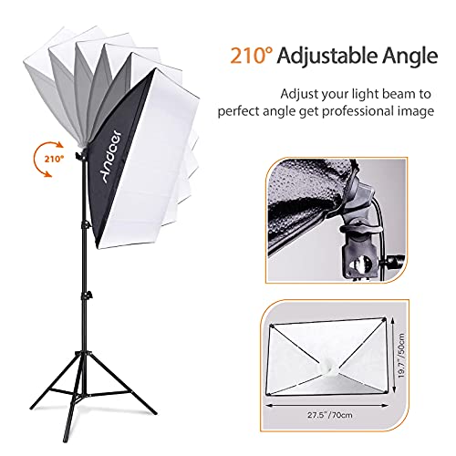Andoer Studio Photography Light Kit Softbox Lighting Set Including 85W 2800K-5700K Bi-Color Temperature LED Light * 3 + 50x70cm Softbox * 3 + 2M Light Stand * 3 + Boom Arm * 1 + Remote Control * 3