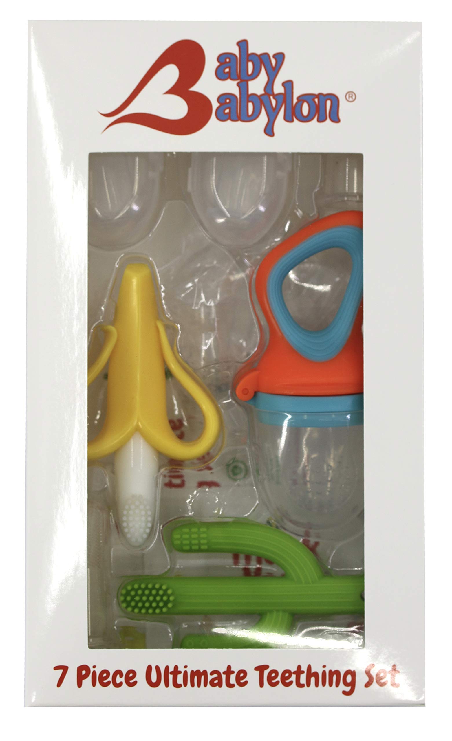 Baby Babylon 7 Piece Ultimate Teething Set - Silicone Teether Toys - Baby Teething Relief Toys and Toothbrush Trainer Bundle - Baby Teething Gift Set