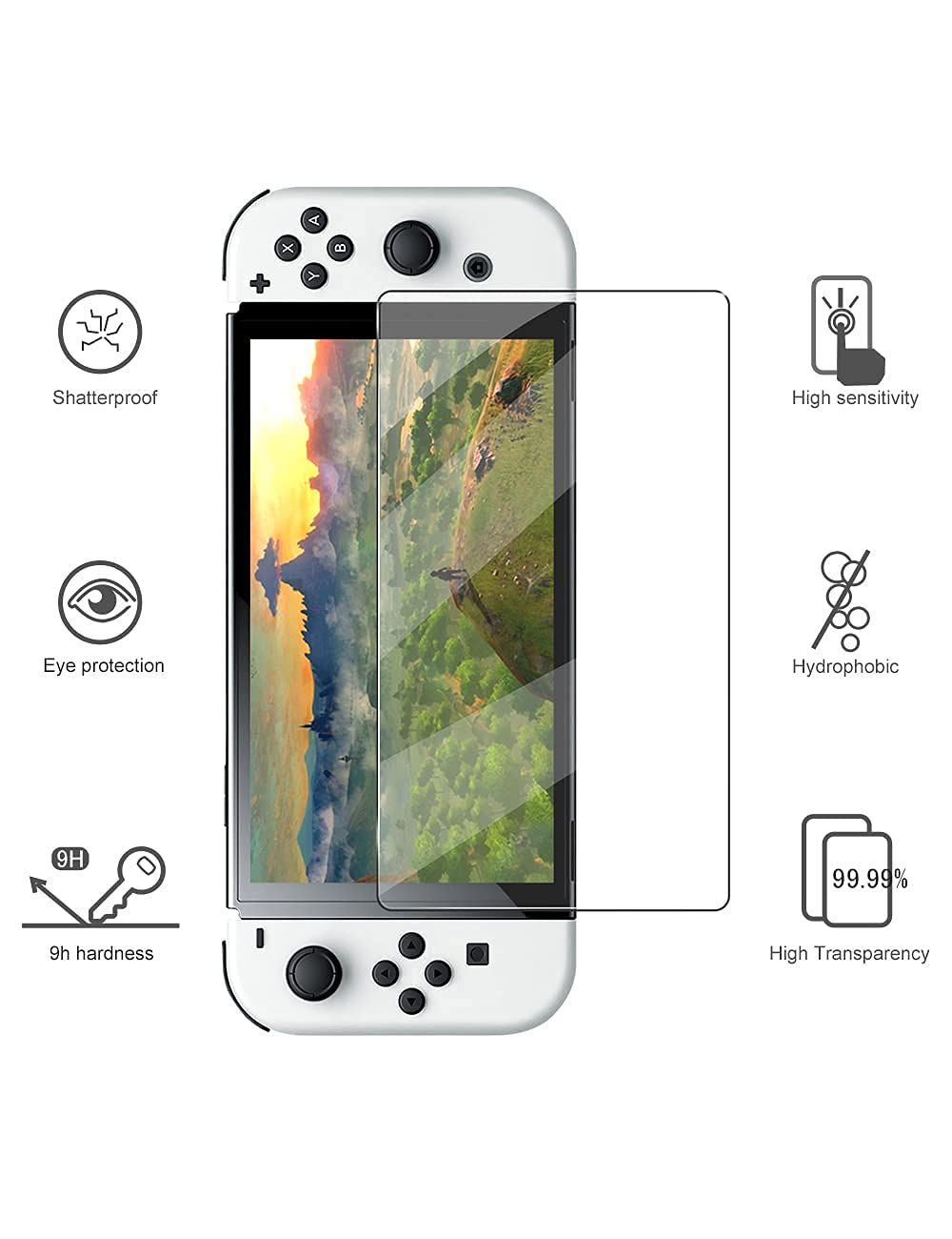 AKNES (3-Pack Tempered Glass Screen Protector Compatible with Switch OLED Model 2021, Transparent HD Clear Anti-Scratch Bubble Free Accessories Protector for OLED Switch
