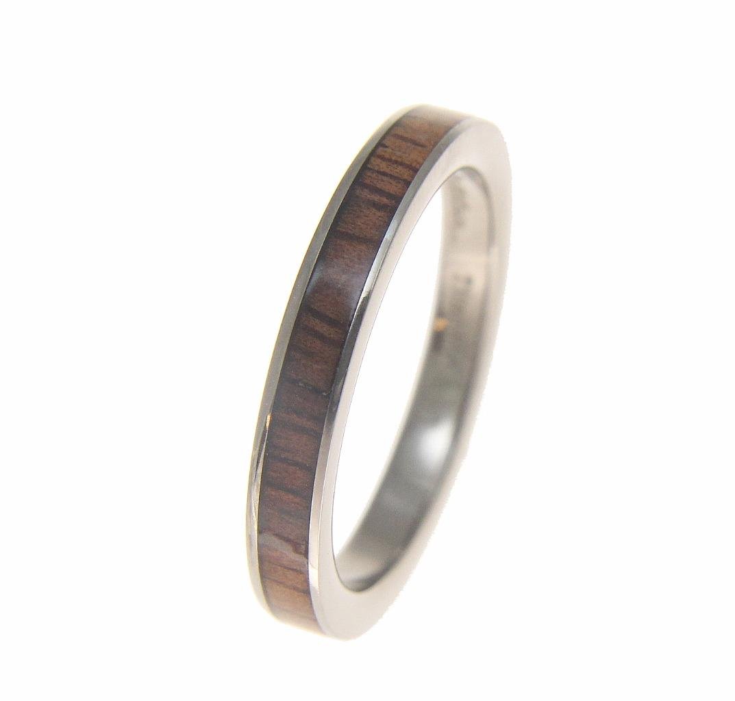 Arthur's Jewelry Genuine inlay Hawaiian koa wood wedding band ring titanium 3mm size 8.5