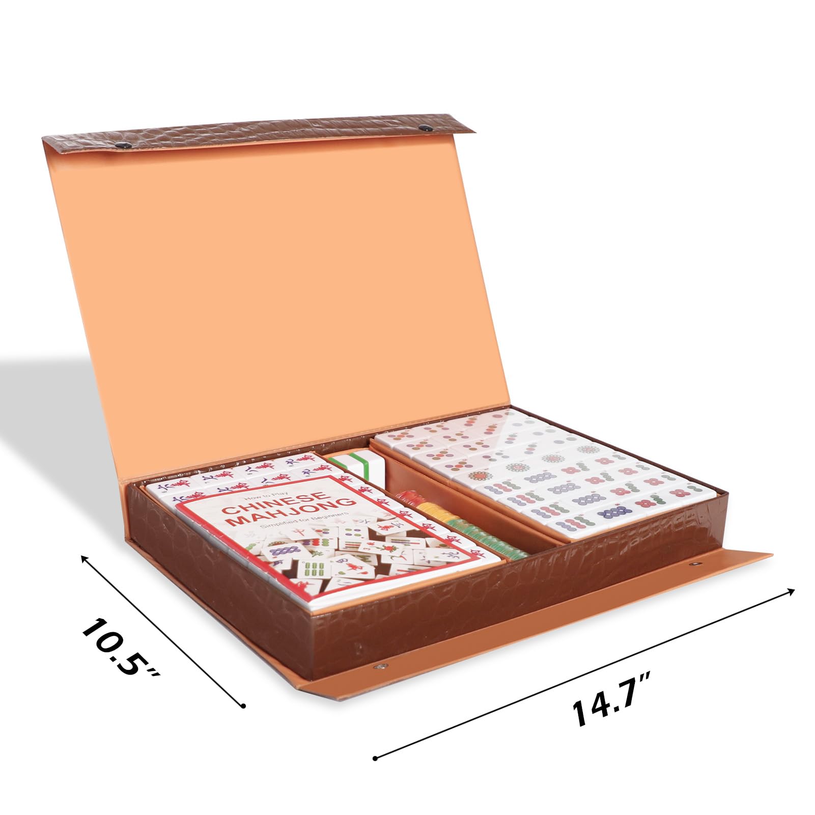 GUSTARIA Chinese Mahjong Set, Mahjong Game Set with 146 Numbered Large Tiles (1.5", Green), Mahjongg Tiles Set with Brown Carrying Case (Mah Jongg, Majiang)