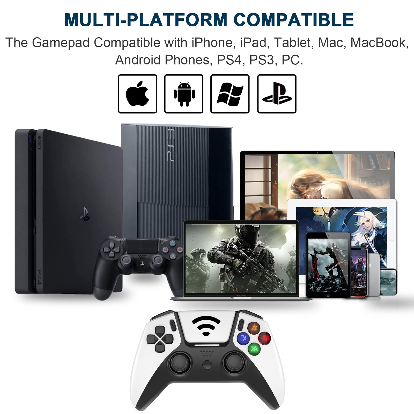 arVin Mobile Gaming Controller for PS4/PS3/PC/iPhone/Android Wireless Gamepad Joystick with Phone Holder for iPhone 15/14/13/12, iPad, iOS, MacBook, Samsung Galaxy, TCL, One Plus, Tablet, COD, Steam