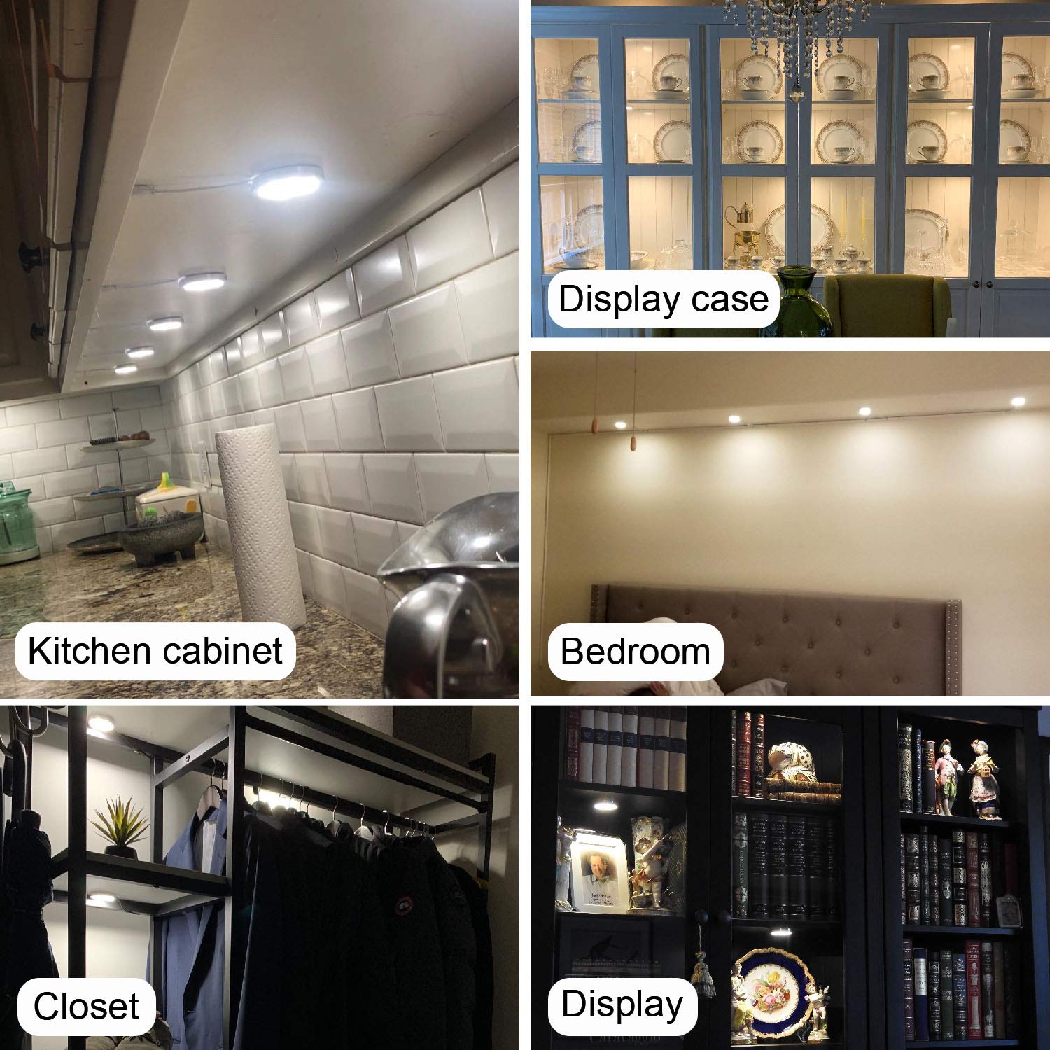 AIBOO 12V LED Under Cabinet Puck Lights Plug in, with Manual Switch, Single Puck LED Light for Closet,Counter,Showcase,12Vdc Low Voltage Wall Plug (Warm White)