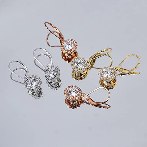 Amazon Essentials Sterling Silver Platinum Plated Infinite Elements Cubic Zirconia Halo Leverback Drop Earrings (previously Amazon Collection)