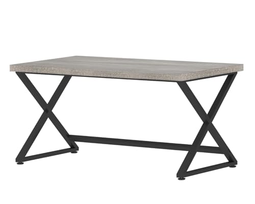 IBF Gray Computer Desk, Modern Writing Study Desk for Home Office, Industrial Wooden Metal Executive Work Desk, Simple Pc Gaming Laptop Workstation Computer Table in Bedroom, Light Grey Oak, 55 Inch