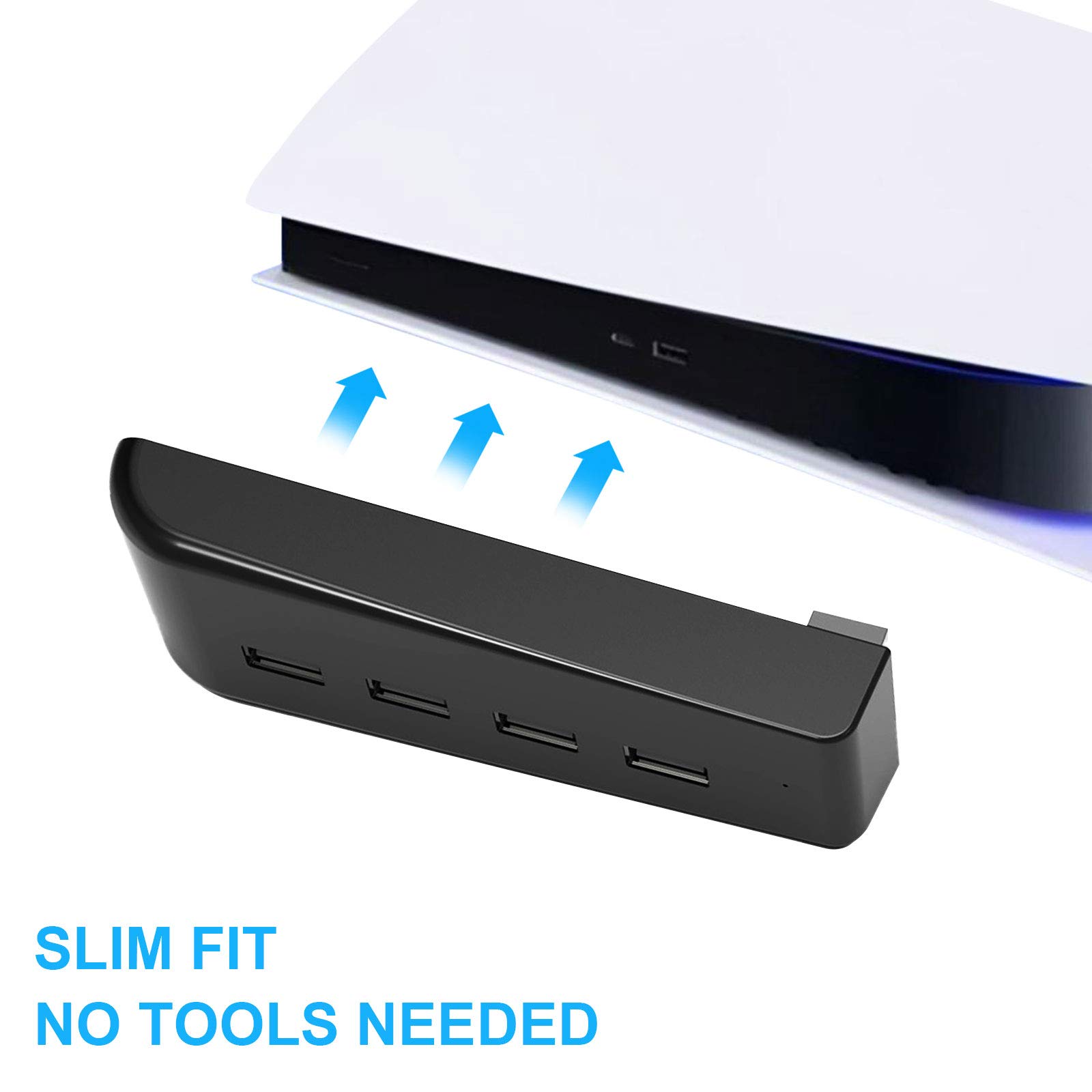 AKNES 4 Port Hub for PS5 Console, USB 3.0/2.0 High-Speed Expansion Hub Charger Controller Adapter Connector Compatible with Playstation 5 Gaming Console,Expands Game Console Ports, Black