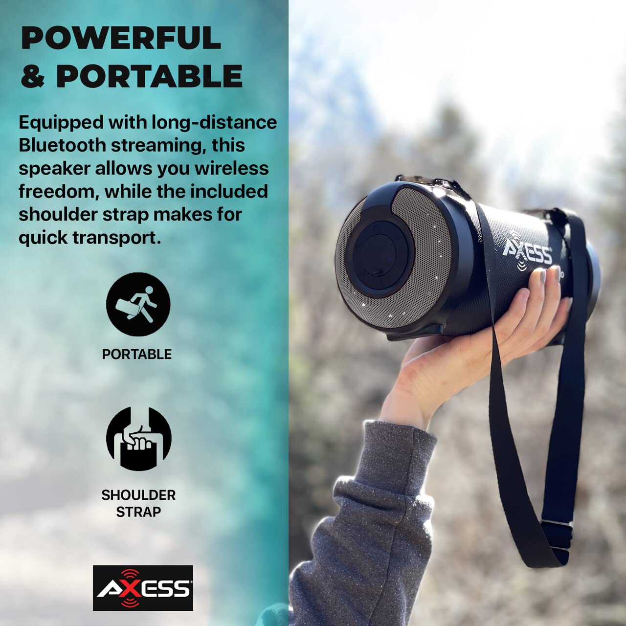 Axess Portable Wireless Bluetooth Speaker β USB C, FM Radio, & Aux Inputs 3β Speaker for Rich Sound & Bass with LED Lights, TWS+ Link, Good for Home Or Outdoor Use SPBL1010 Small Bluetooth Speaker