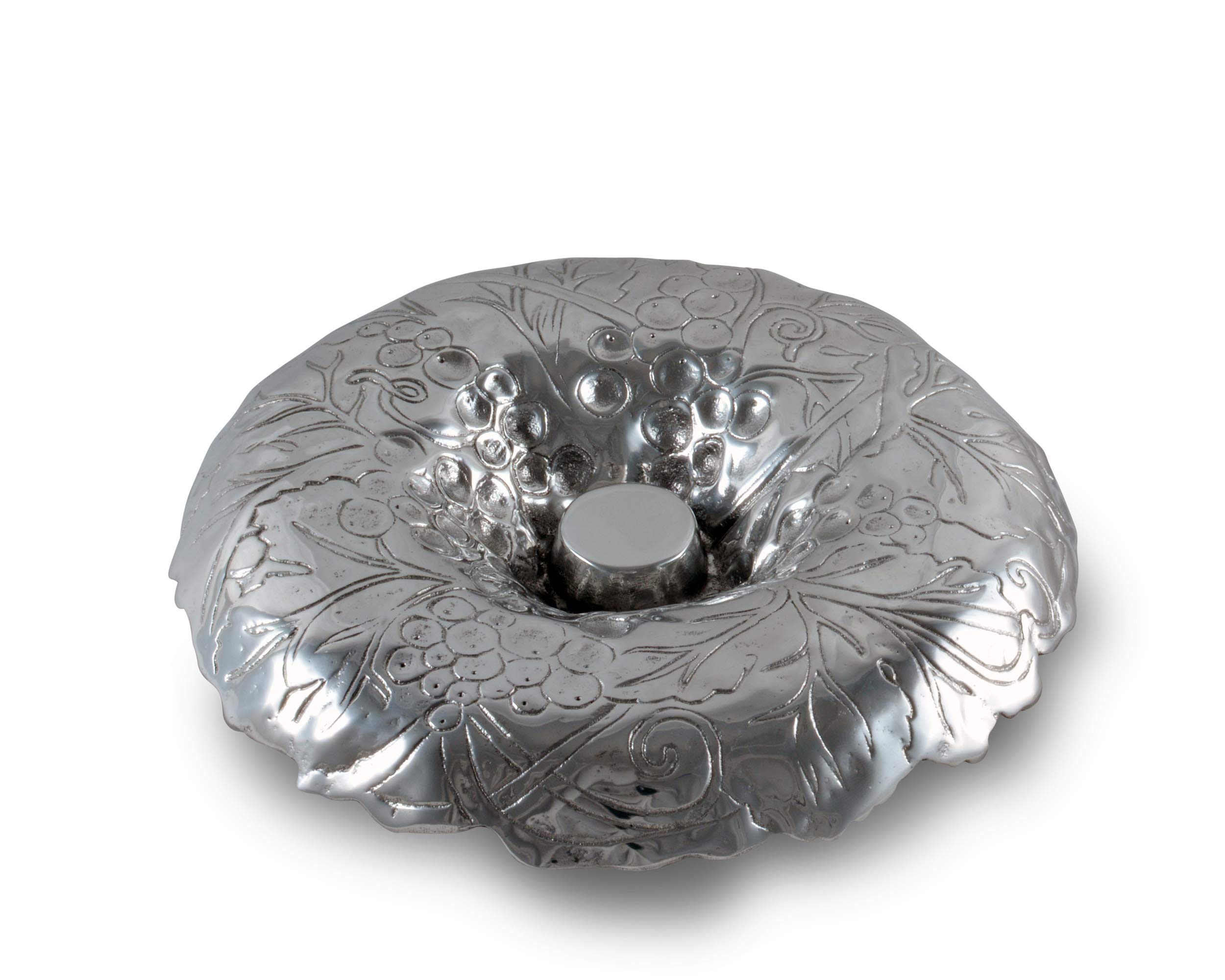 Arthur Court Aluminum Metal Grape Pattern Tidbit Cheese Hors d'oeuvres Tray with Glass for Toothpick - Entertaining Small Platter 10 inch Diameter x 2.25 inch Tall