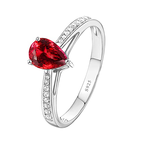 Aokarry Wedding Ring Unique Best Friend Promise Rings Silver Ring with Teardrop Pear Red Cubic Zirconia Size 6.5