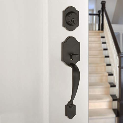 Amazon Basics Standard Exterior Handle Set with Door Knob and Deadbolt, Matte Black