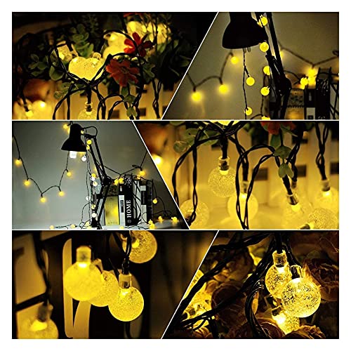 FOVKP Solar String Lights 50 LED Outdoor String Lights Garden Crystal Ball Decorative Lights Waterproof Indoor Fairy Lights for Home, Garden, Patio, Party, Yard, Christmas- Warm White