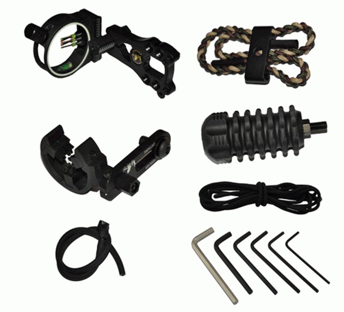 Aketek Upgrade Combo, 5 Pin Bow Sight with Level and Light, Arrow Rest, Stabilizer, Sling, Peep