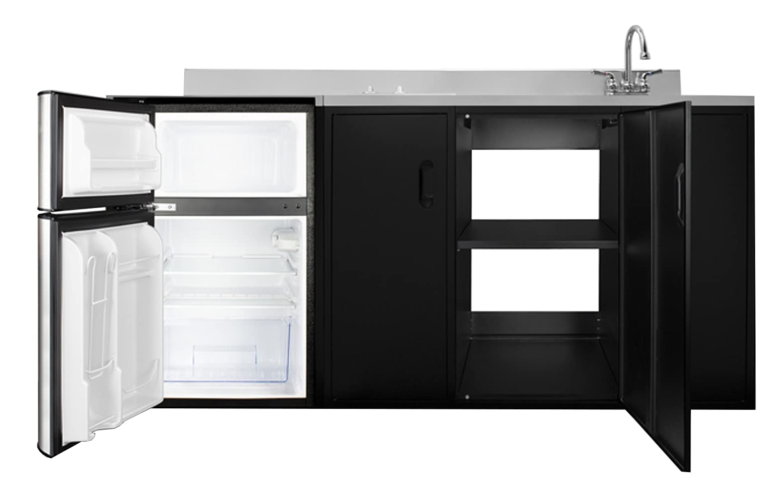 Summit Appliance CK72ADASINKR 72 Wide All-In-One Kitchenette, ADA Compliant, Sink and Faucet, 2-door Refrigerator-freezer, 2-burner Smooth-top Cooktop, Indicator Lights, Storage Compartments,Black