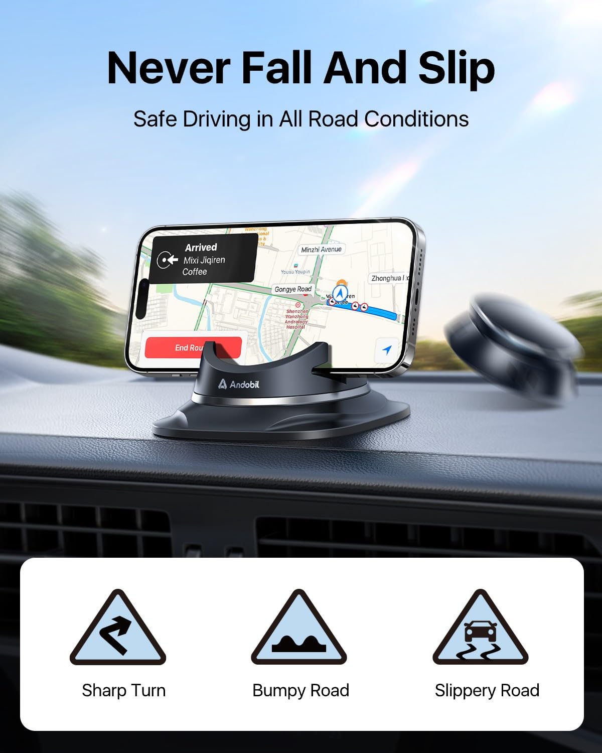andobil Newest Car Phone Holder Mount, Stable & Silicone Phone Mount for Car, 360° Rotatable Dashboard Cell Phone Holder, Car Phone Stand Compatible with iPhone 15 Pro Max/14/13/12, Samsung S24/23/22