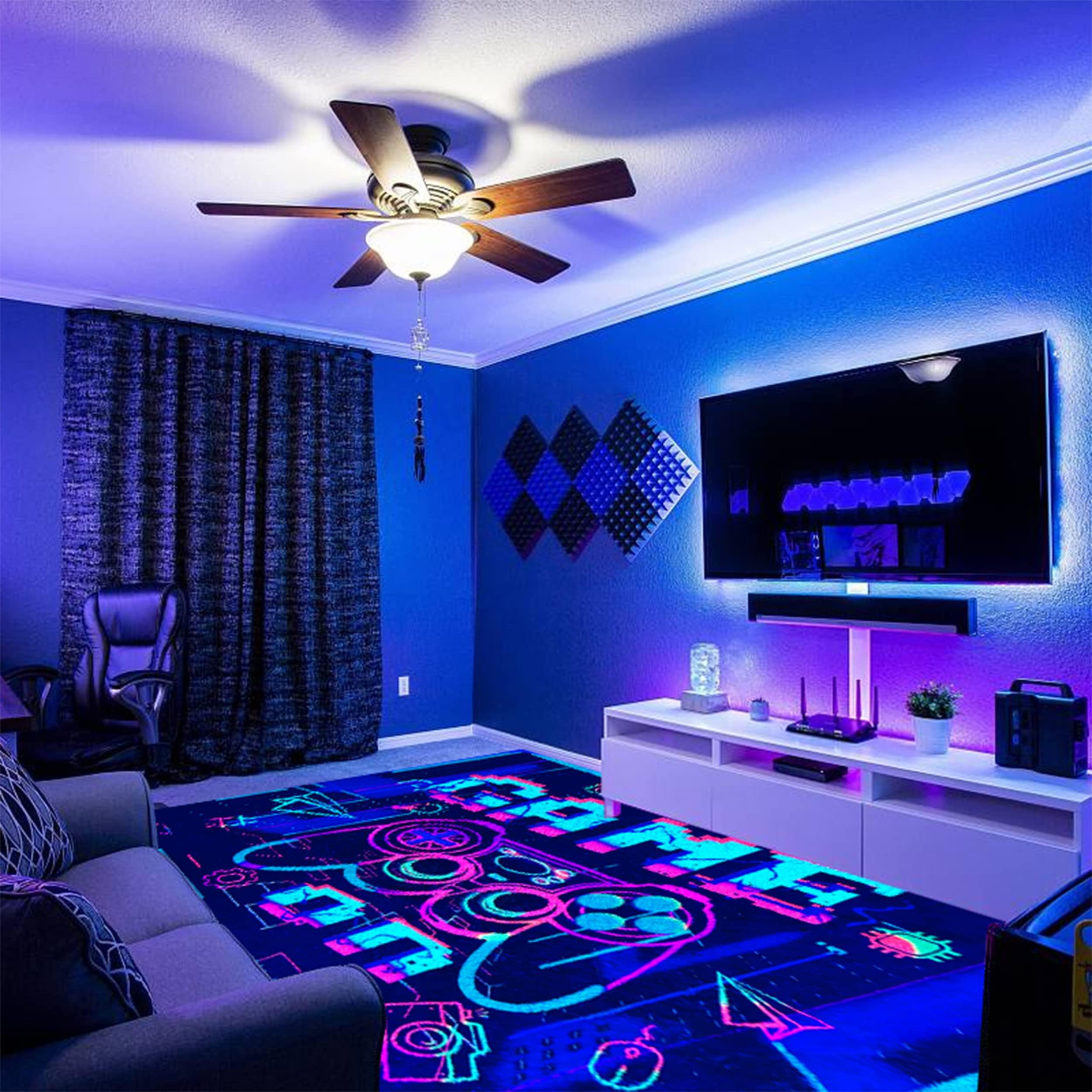 EISKBC Blacklight Gaming Area Rug, Neon 3D Game Controller Carpet, Non-Slip UV Reactive Fluorescent Floor Mat, Glow in The Dark Large Play Mat for Kids Game Room Playroom Decor, 70x47inch