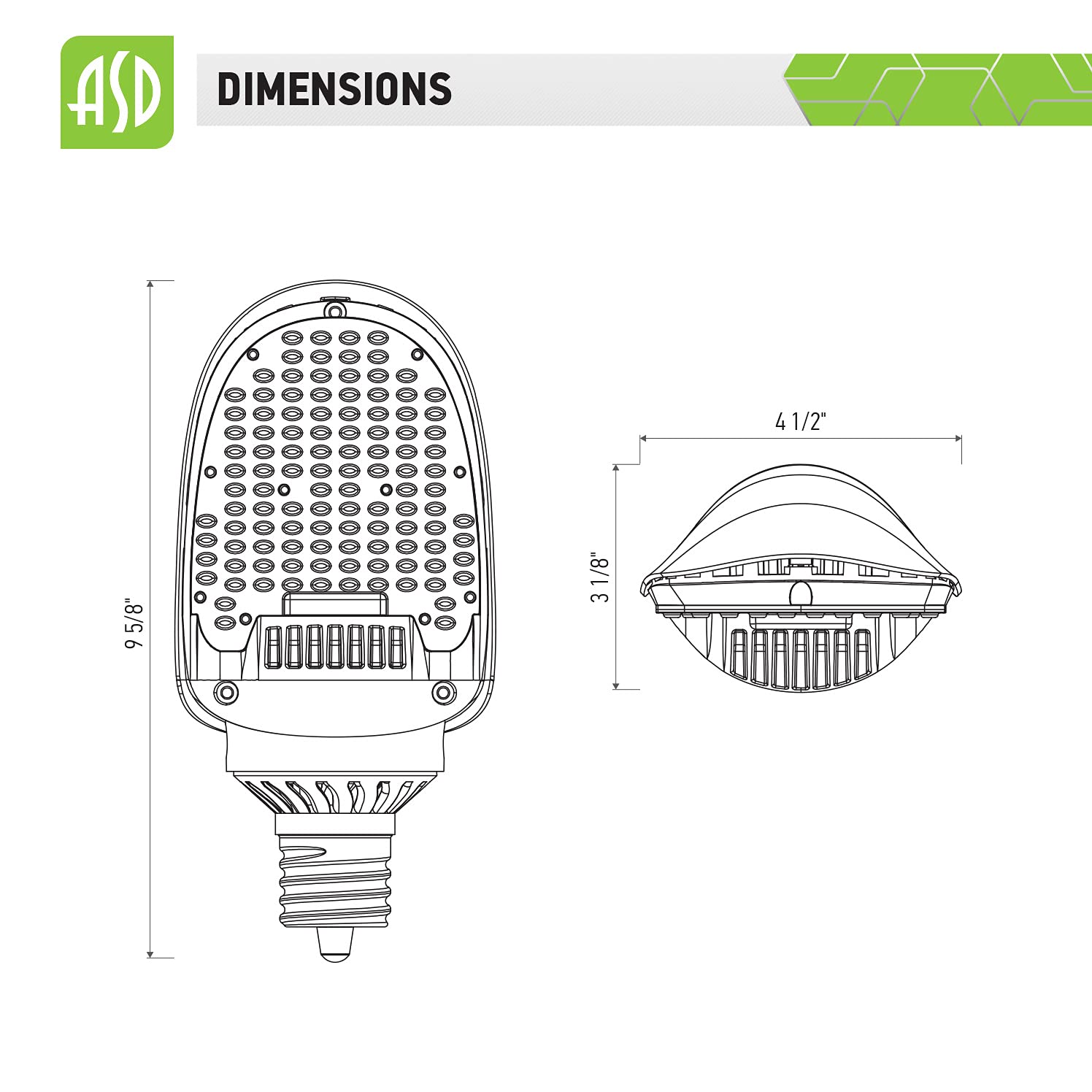ASD LED Paddle Bulb 54W (90W MHL Equivalent) 5000K Daylight 5784Lm 120-277V UL & DLC - Outdoor LED Corn Bulb EX39 Rotatable Base - LED Parking Light Bulb - Post Light Bulb - Mogul Base Light Bulb