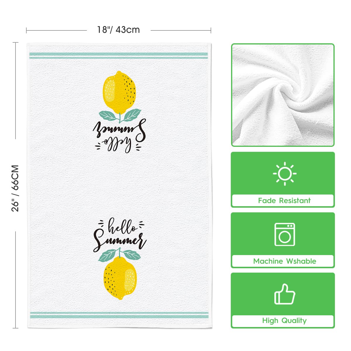 Artoid Mode Hello Summer Lemons Kitchen Dish Towels, 18 x 26 Inch Seasonal Summer Fruit Ultra Absorbent Drying Cloth Tea Towels for Cooking Baking Set of 2