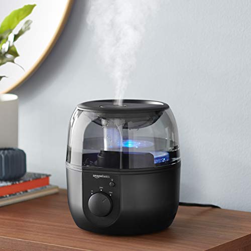 Amazon Basics Ultrasonic Cool Mist Humidifier with Essential Oil Diffuser and Nightlight, Knob Control - 2 Liter, Black